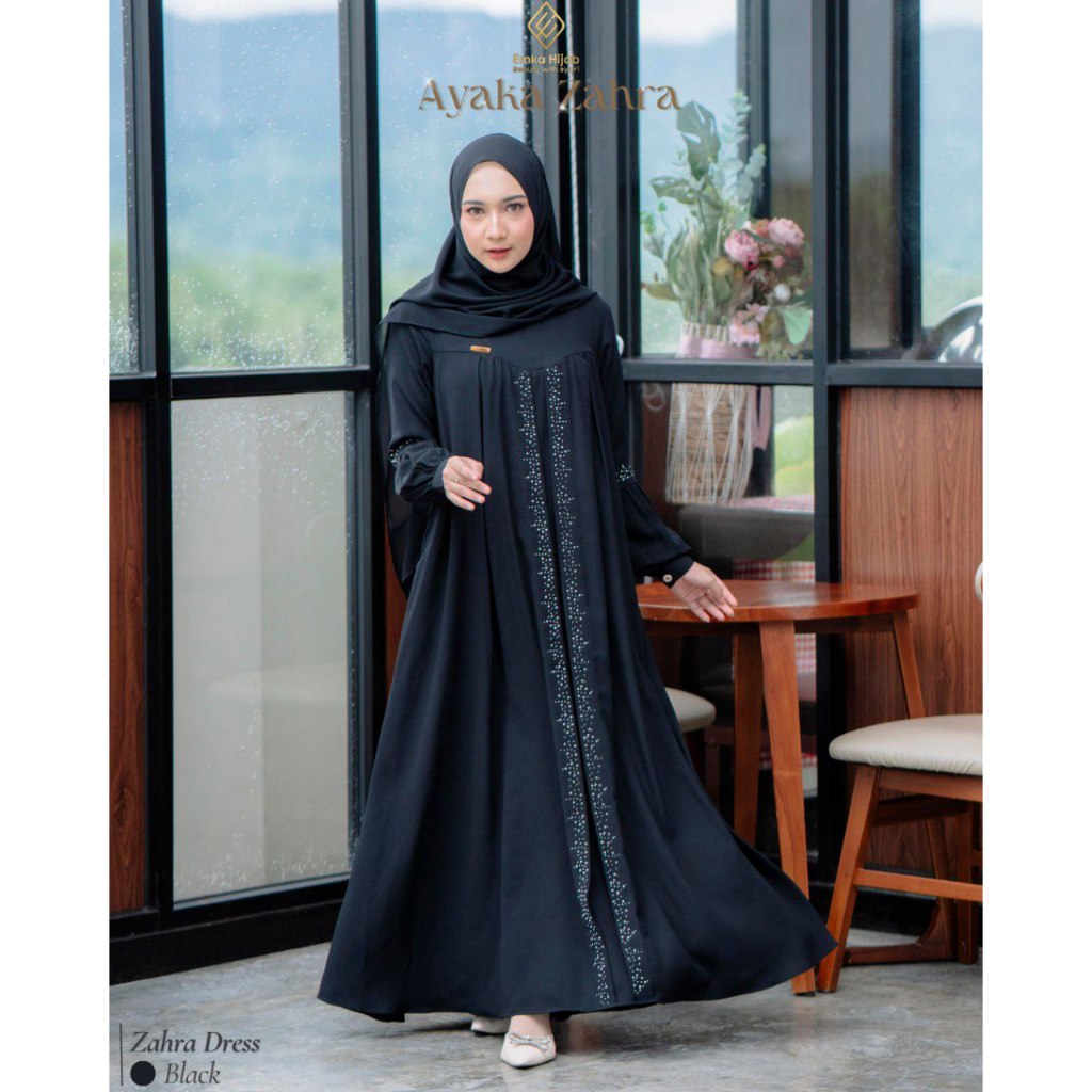 Jual EMKA HIJAB ZAHRA DRESS BLACK// DRESS ONLY TERBARU!!! | Shopee Indonesia