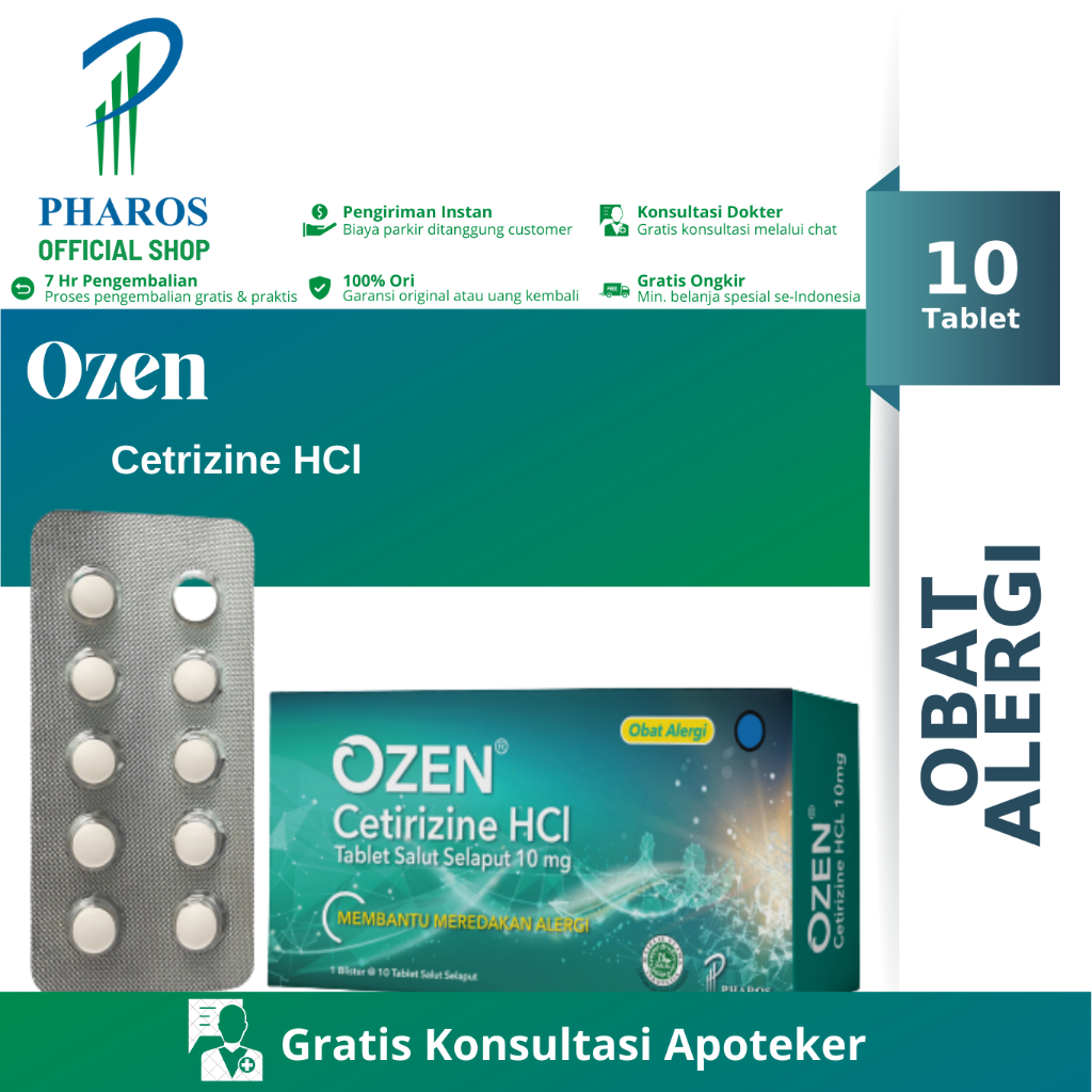 Jual Ozen Tablet 10mg | 1 box@10tablet | membantu meredakan alergi ...