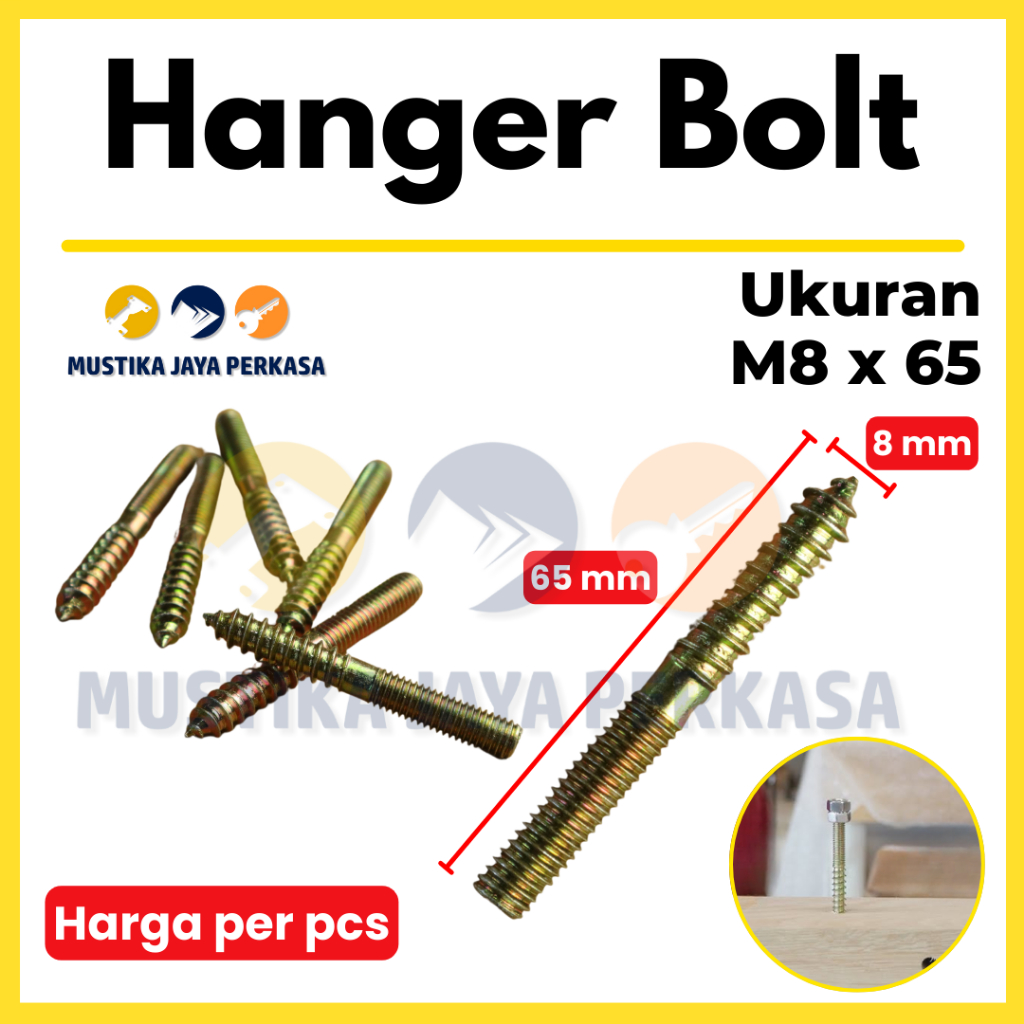 Jual Hanger Bolt Drat Kasar Baut Gantung M8 x 65 Murah Besi Gold ...
