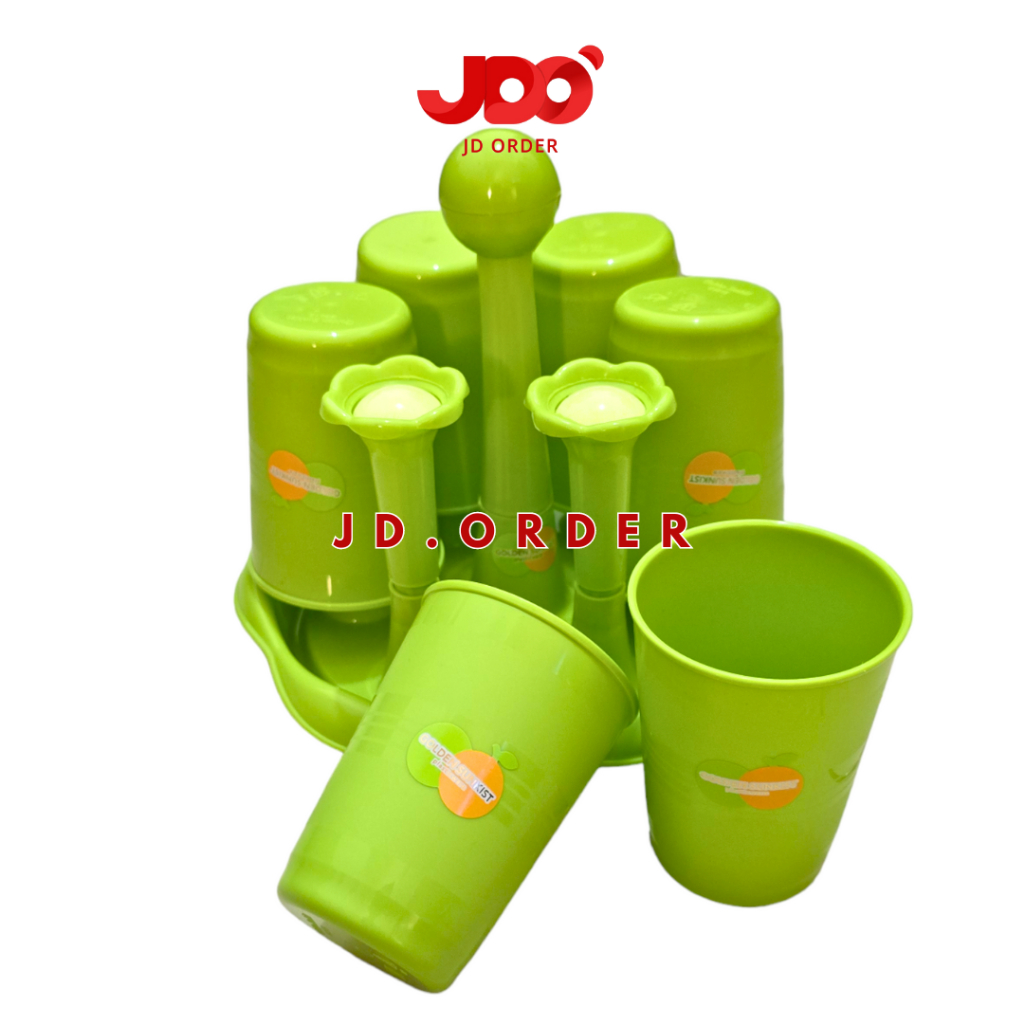 Jual Set Gelas Plastik Hijau 300ml dan Tatakan Tempat Gelas Golden ...