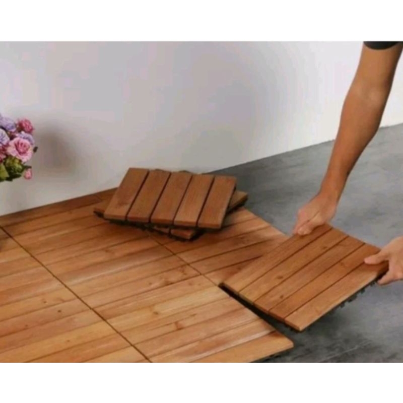 Jual TERMURAH lantai kayu decking tile Garden tile motif salur bongkar ...