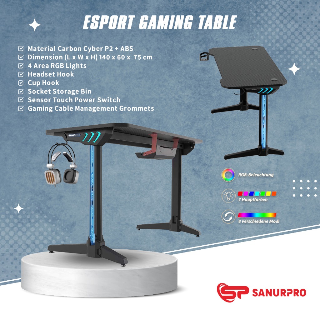 Jual Gaming Desk For PC With Light Gamer Table Pro Table Gaming Set ...