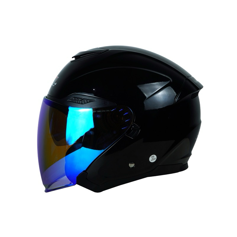 Jual Helm Openface Snail D1 black gloss visor blue | Shopee Indonesia