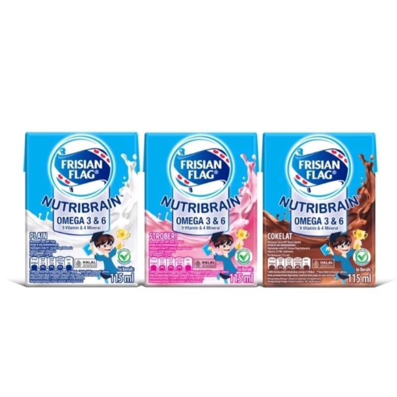 Jual Frisian Flag Omega Nutribrain Coklat / Plain / Strawberry (115ml x 6pcs) New Susu Bendera ...