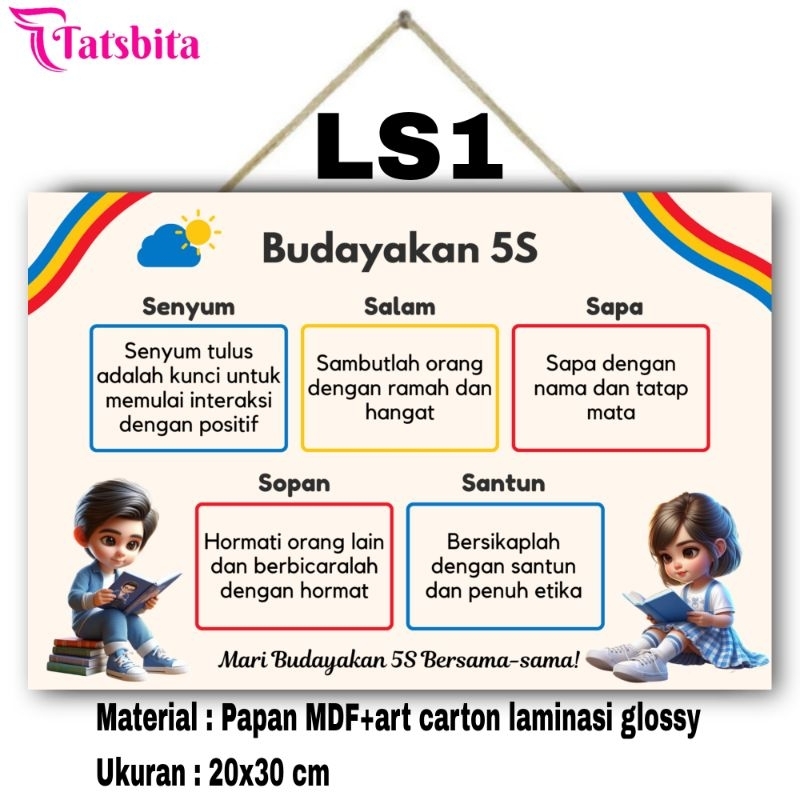 Jual TATSBITA Pajangan Hiasan Dinding Dekorasi Wall Decor Budayakan 5S Untuk Kelas Sekolah TK/SD ...