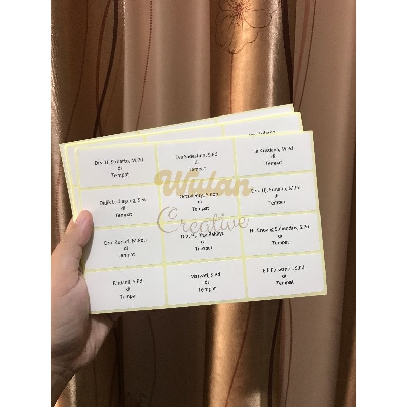 Jual Label Nama Undangan Pernikahan, Khitanan dll. (1 Lembar isi 12 ...