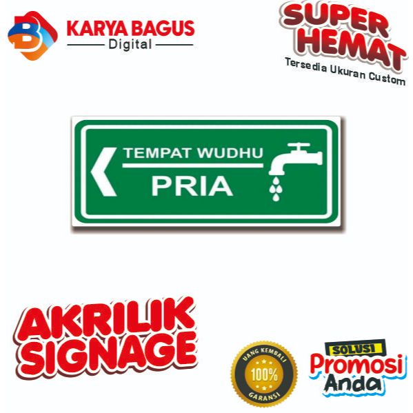 Jual Akrilik Signage Rambu Ukuran 30cm x 10cm "Tempat Wudhu" Custom ...