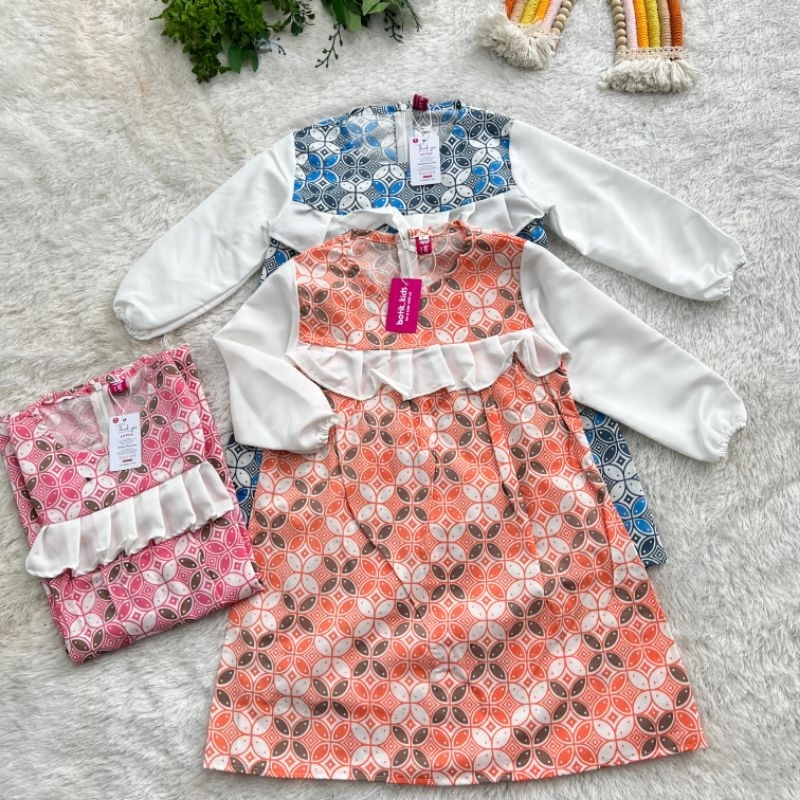 Jual ESTHER TUNIK BATIK ANAK STELLA BIRU ORENS PINK KOMBINASI POLOS ...