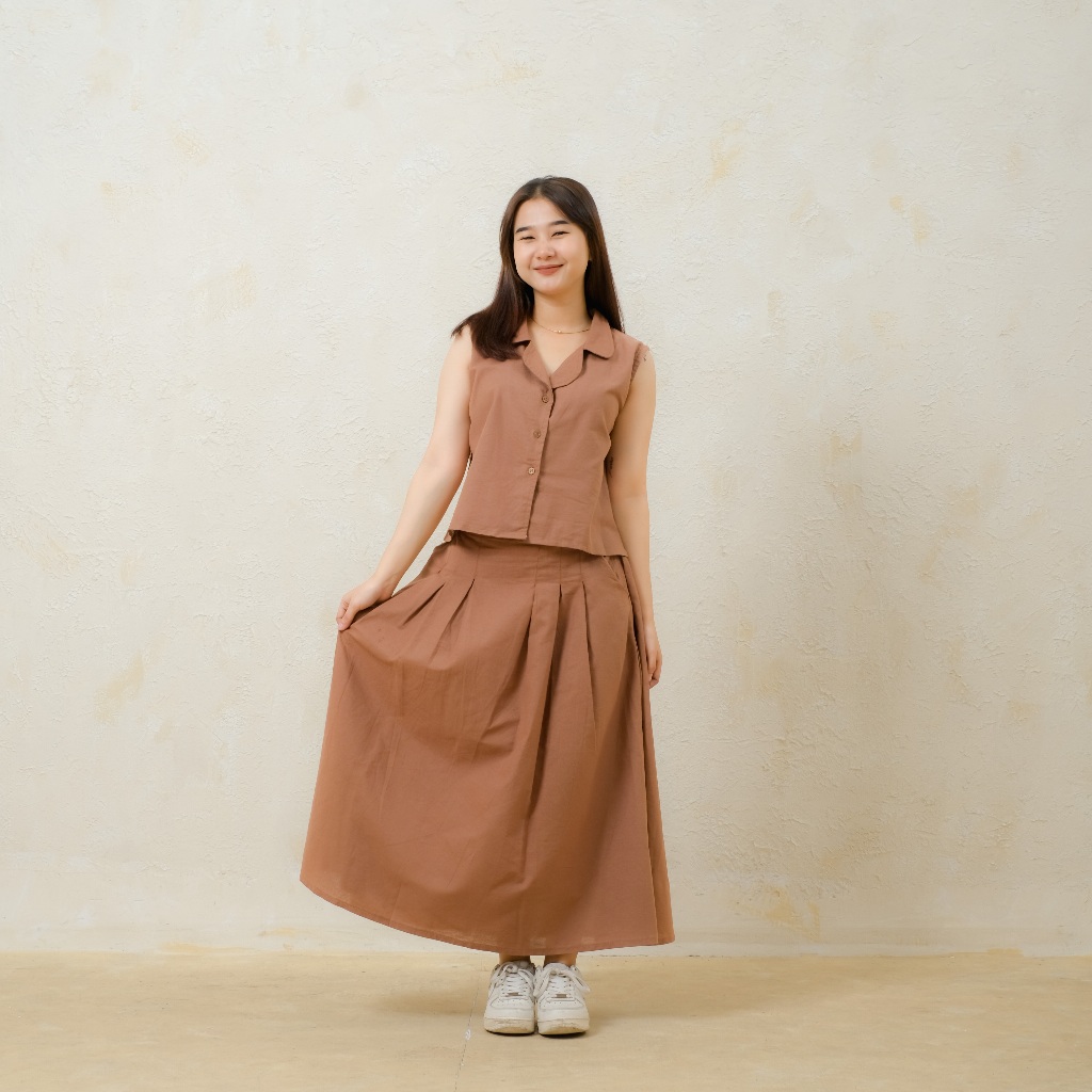 Jual SETELAN CROP + ROK ONE SET (ROMPI) BELLA katun linen premium ...