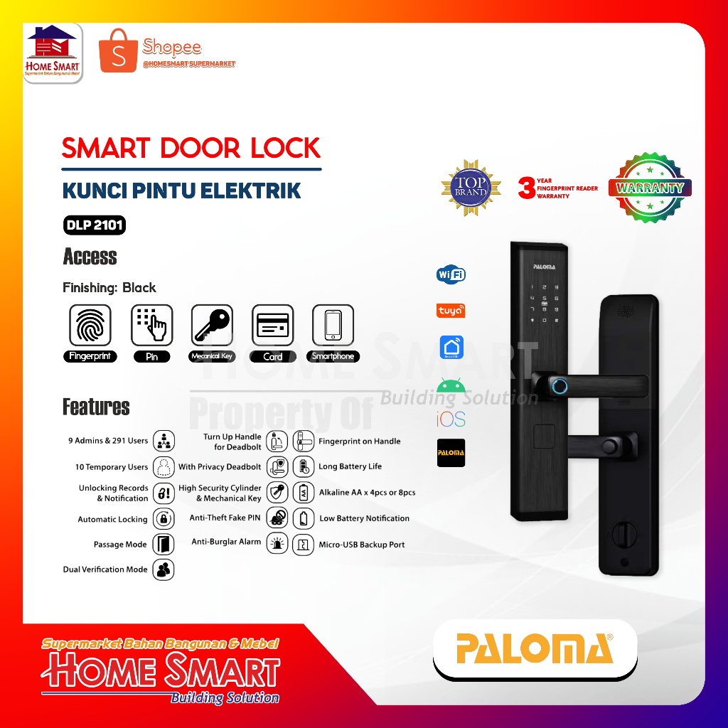 Jual SMART DIGITAL LOCK PALOMA DLP 2101 HANDLE PINTU DIGITAL + FITUR ...