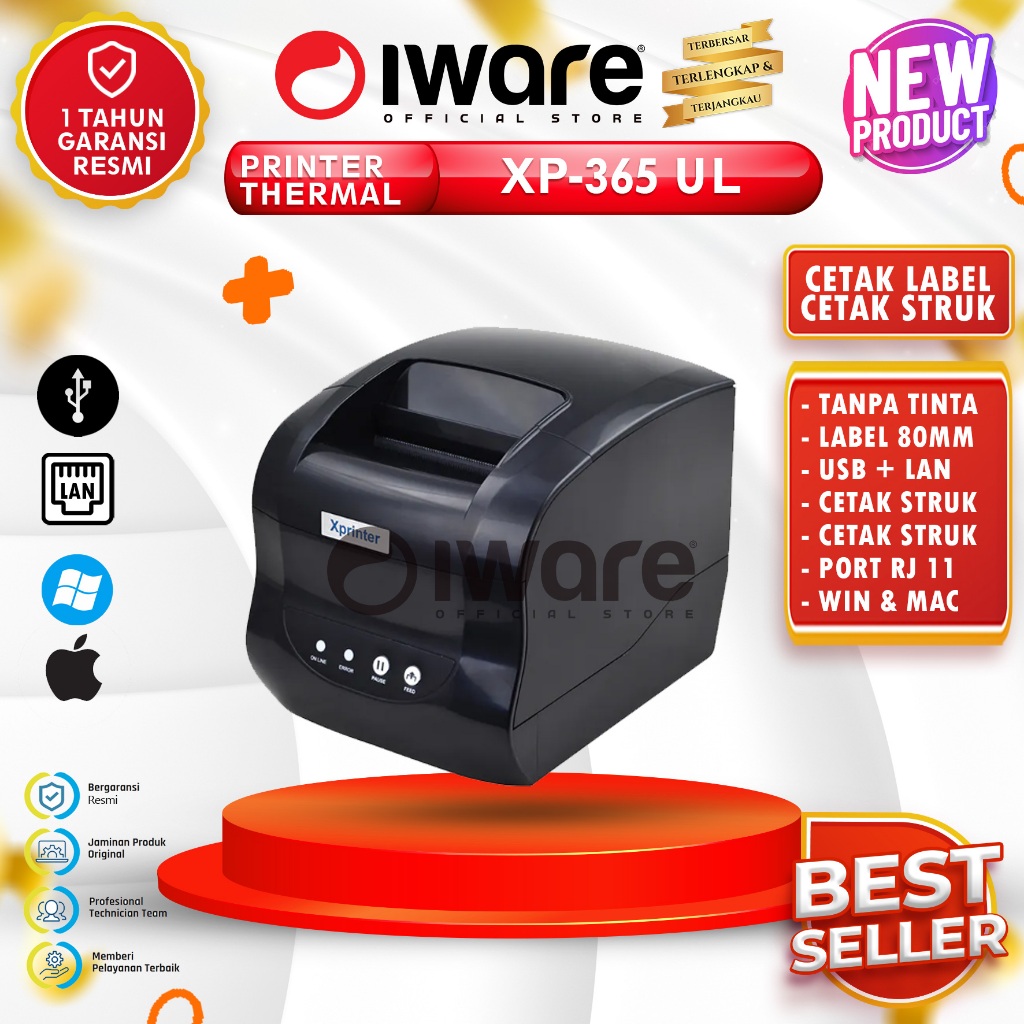 Jual Printer Barcode Printer Thermal Struk Xprinter XP-365B 80mm USB + LAN Cetak Label Harga ...