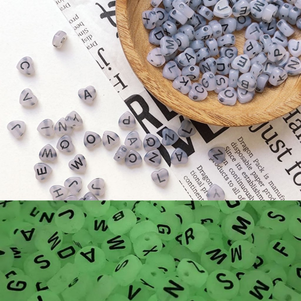 Jual [Pilih Huruf] Abjad HATI GLOW IN THE DARK WARNA HITAM TRANSPARAN ...