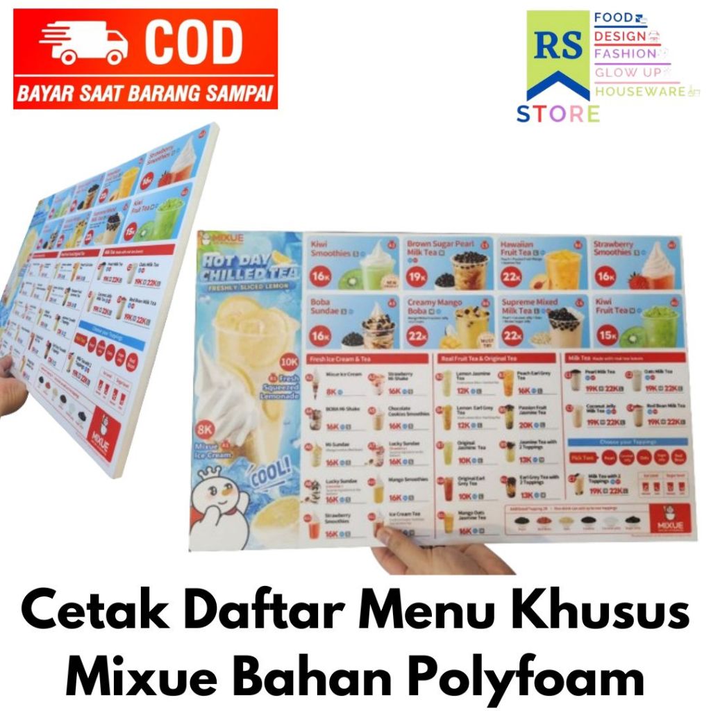 Jual cetak daftar polyfoam menu mixue toko / restoran sudah siap pasang ...