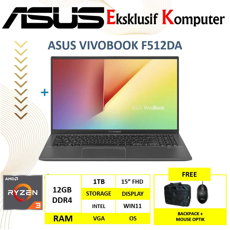 Jual Laptop Gaming Asus Vivobook 15 F512DA Amd Ryzen 3 3250U 8GB 1TB ...