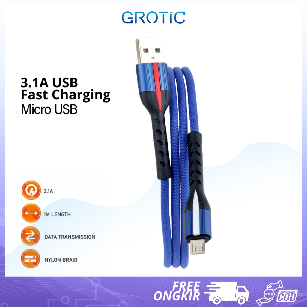 Jual GROTIC Kabel Data Fast Charging Micro USB QC 3.0 Automatic Power-Off | Shopee Indonesia