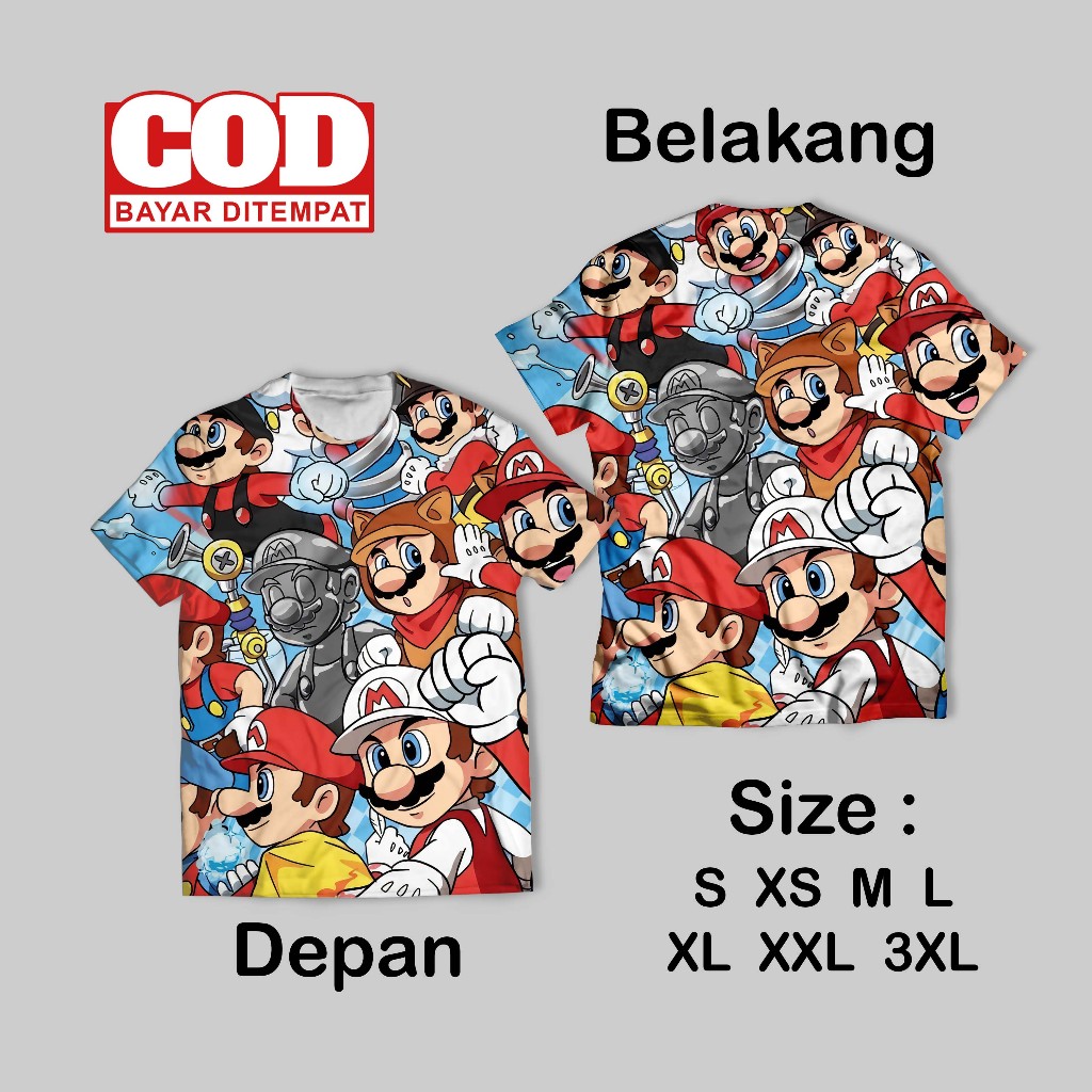 Jual Kaos FullPrint Pattern Cartoon Bross Wallpaper Keren | T Shirt AOP ...