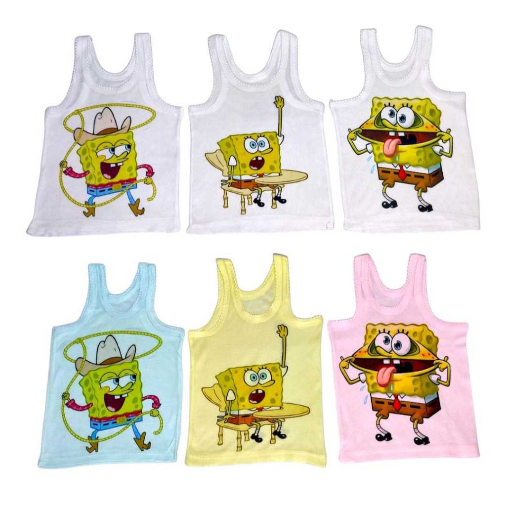 Jual 3 Pcs Singlet Batita Cotton Serian Spongebob Gambar Print ...