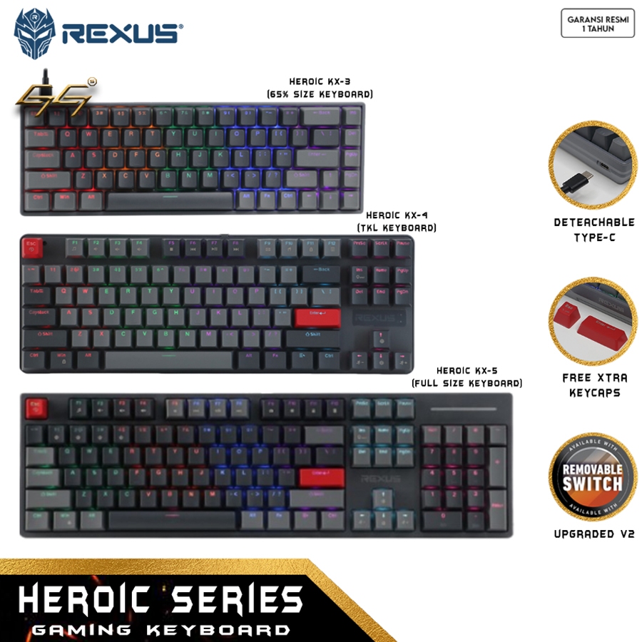 Jual Rexus Heroic V2 KX3 KX4 V2 KX5 V2 Keyboard Gaming Mechanical RGB ...