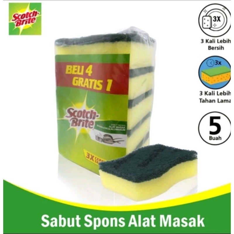 Jual 3M Scotch brite 5pcs sabut spons hijau cuci piring ID 30P5 ...