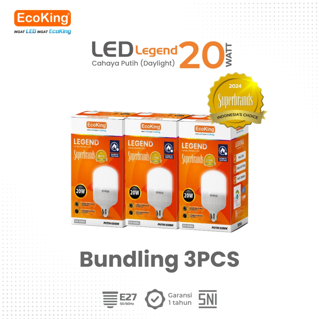 Jual EcoKing Lampu Bohlam Rumah Light Bulb LED Legend 20W 3 PCS Cahaya ...