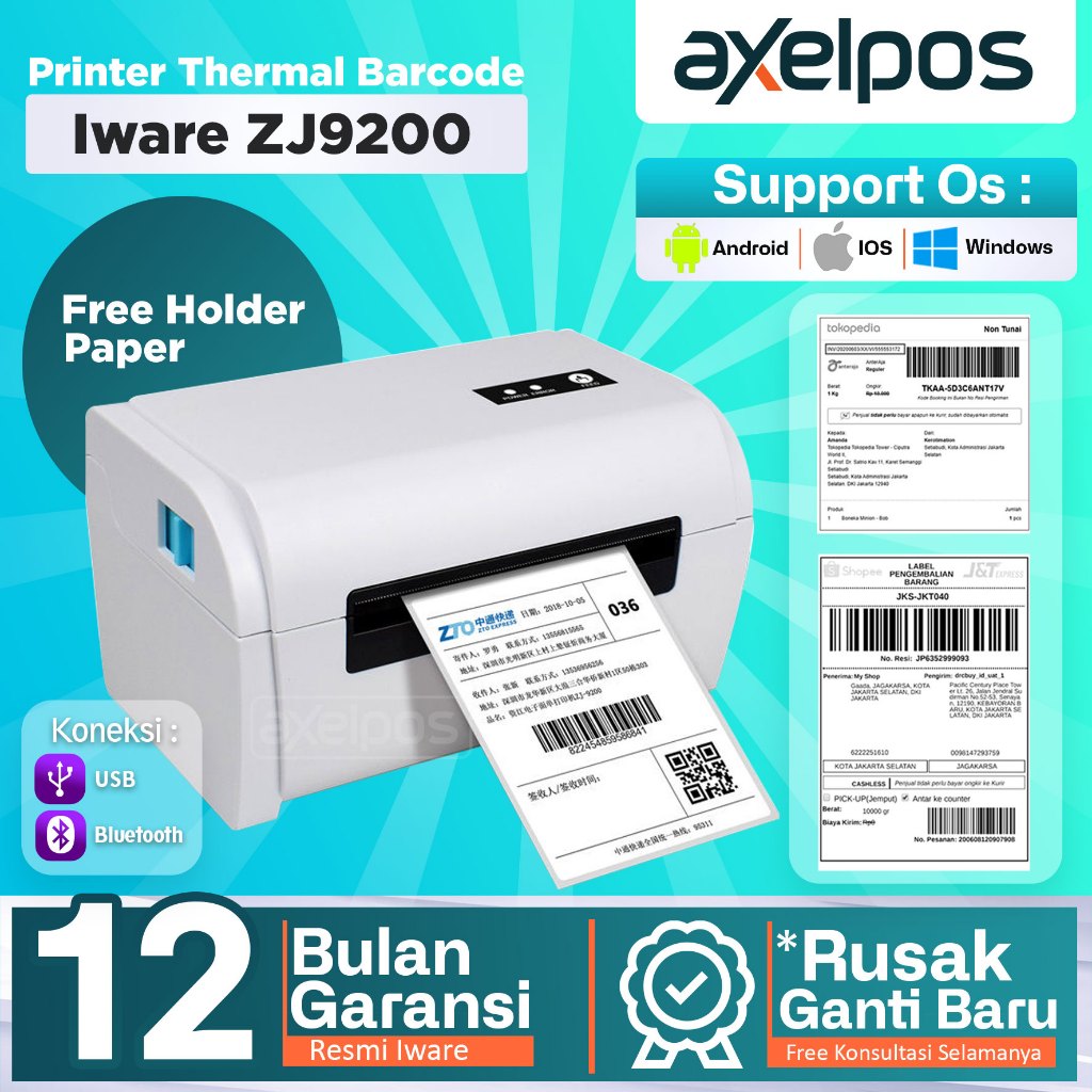 Jual Axelpos Printer Thermal Barcode Label A6 110mm Usb Bluetooth Iware ...