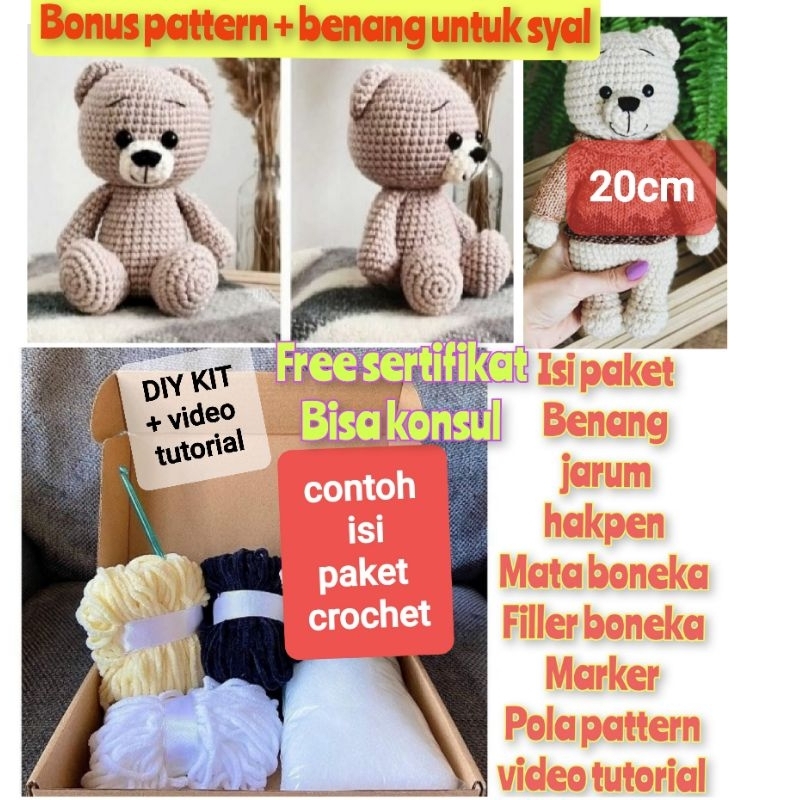 Jual [Amigurumi] DIY CROCHET KIT teddy bear PAKET RAJUT WITH VIDEO ...