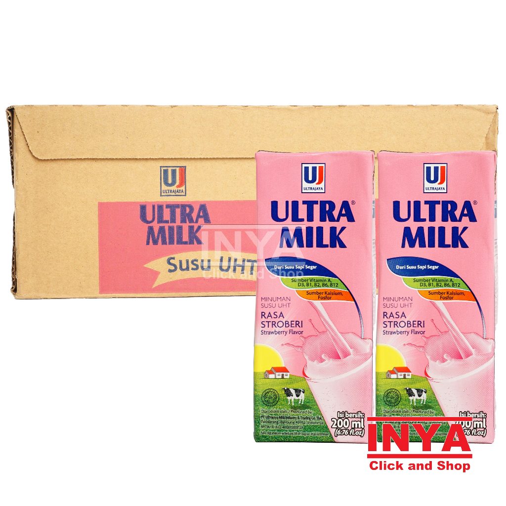 Jual Ultra Milk Susu UHT Rasa Stroberi 24x200ml BOX - Susu Kemasan ...