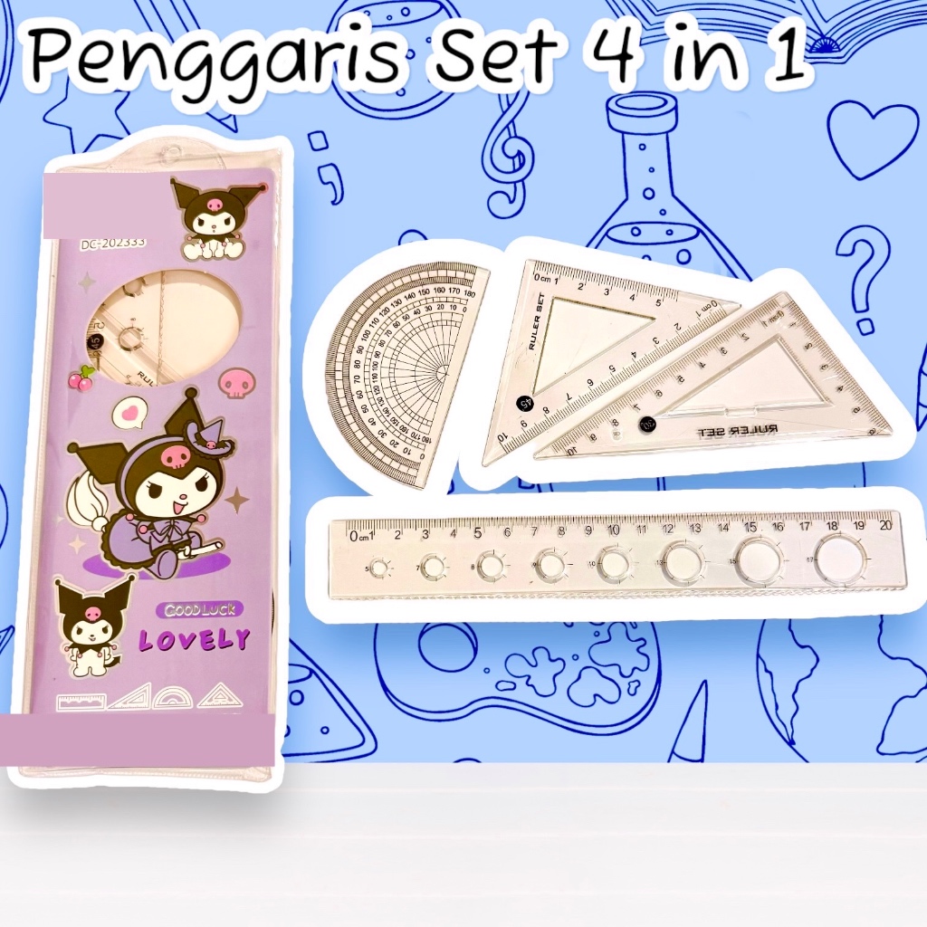 Jual Set Penggaris isi 4 Penggaris lurus bulat segitiga Model Penggaris ...