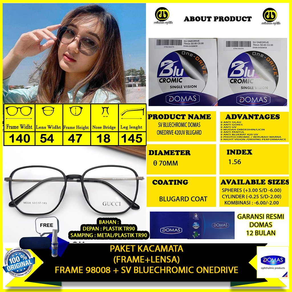 Jual PAKET KACAMATA BLUECHROMIC ONEDRIVE NIGHT VISION DOMAS BLUGARD ...