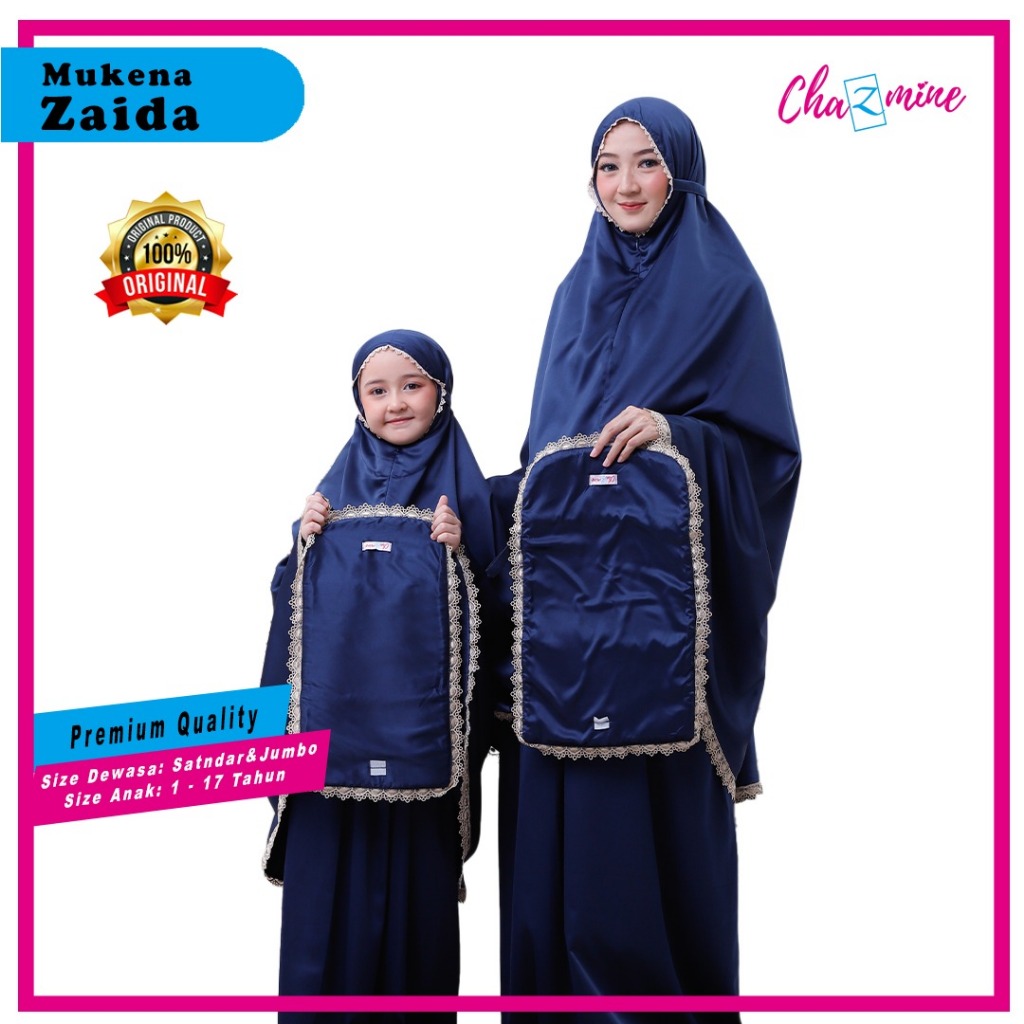 Jual CHAZMINE - Zaida Mukena Couple Ibu Anak 2 Fungsi Resleting Dagu Mukenah Ponco Polos ...
