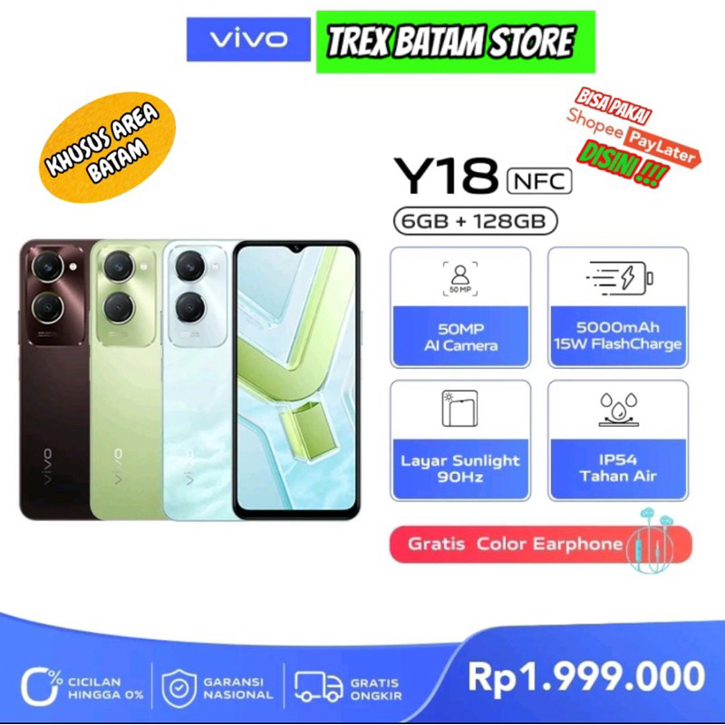 Jual VIVO Y18 6/128 GB NFC NEW 2024 50 MP GARANSI RESMI [ BATAM ] | Shopee Indonesia