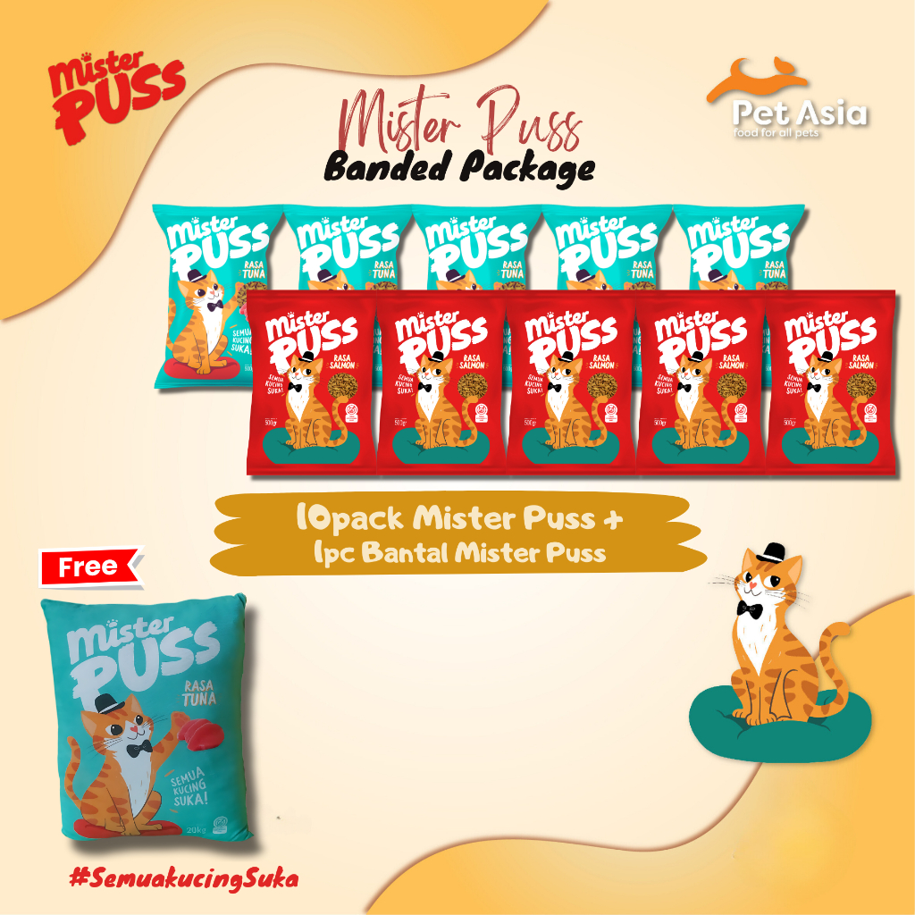 Jual 10 Pack Mister Puss Salmon /Tuna 500 gr + Bantal Mister Puss ...