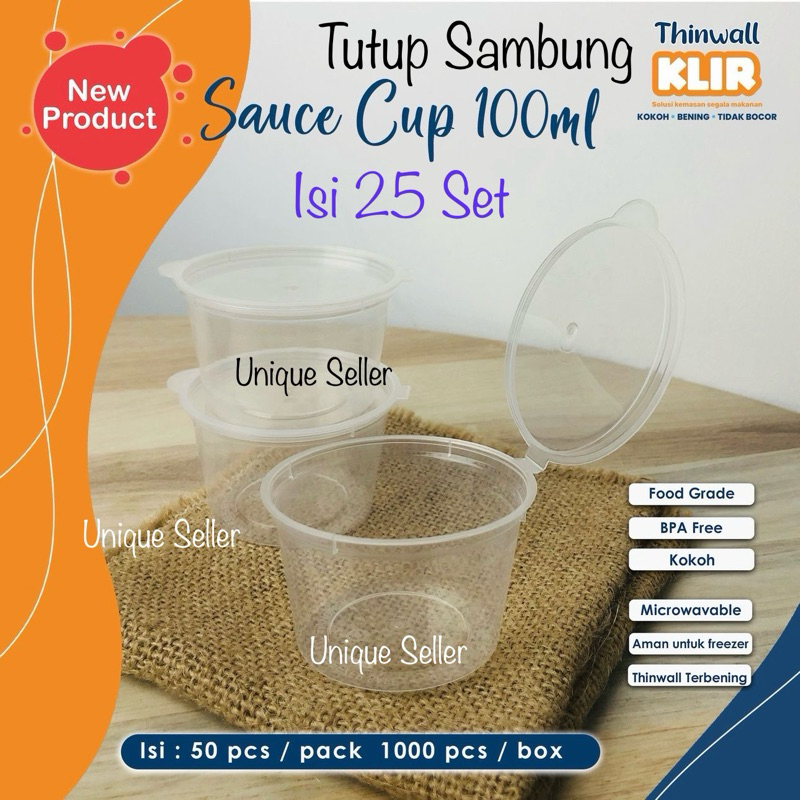 Jual Thinwall Cup 25ml 35ml 60ml isi 50 set & 100ml 150ml isi 25 set KLIR / Thinwall Sauce Cup ...