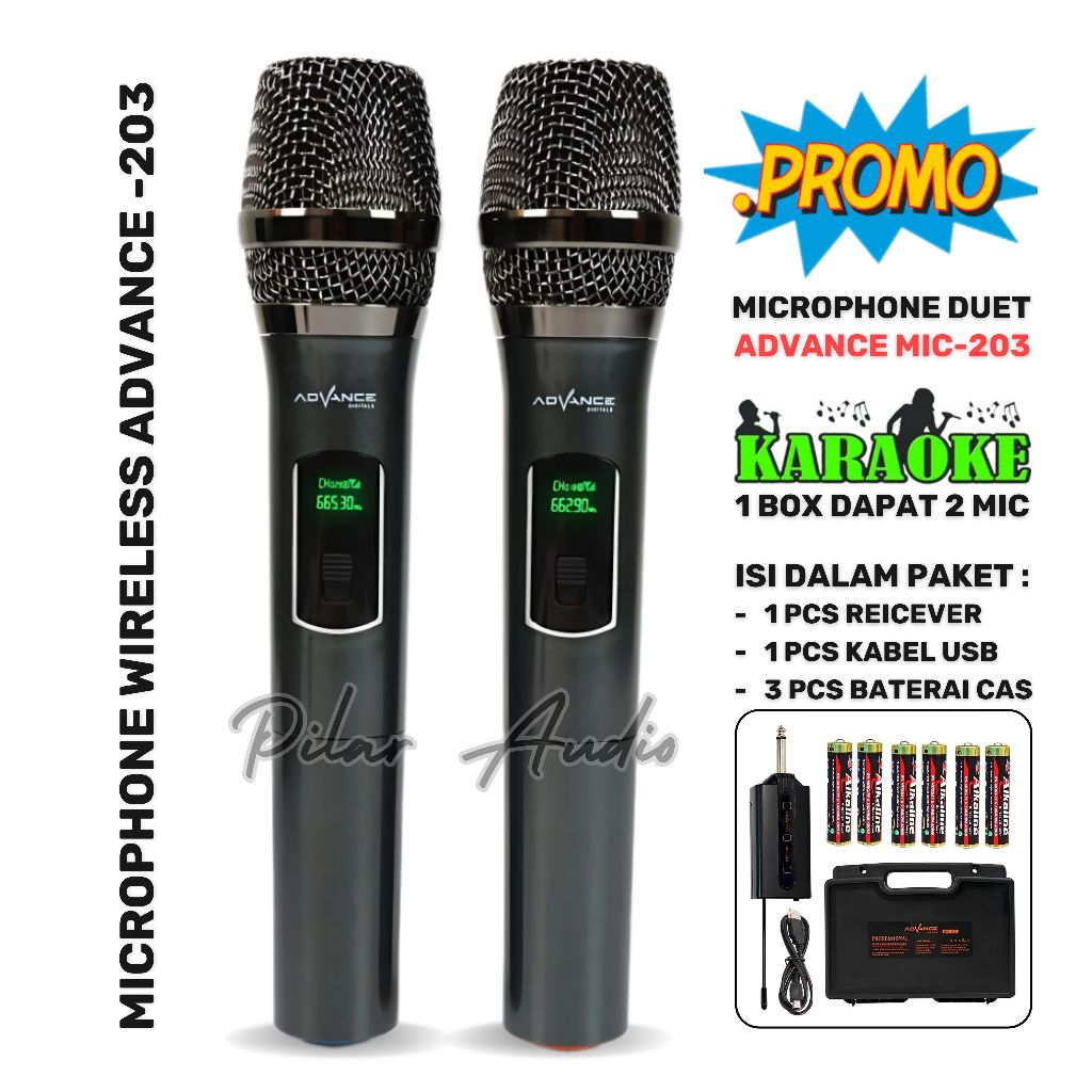Jual ADVANCE Professional Microphone MIC-202 Mic Wireless Mikrofon ...