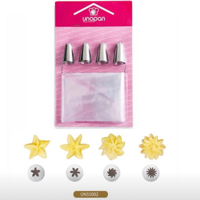 Jual Unopan UN55002 pastry tips set spuit buttercream isi 4pcs | Shopee ...