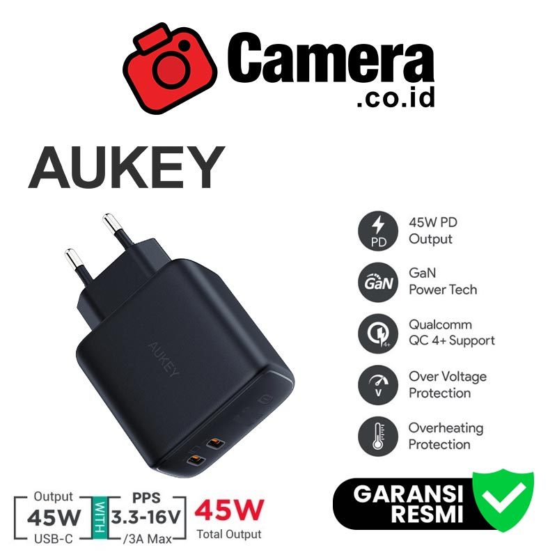 Jual AUKEY Charger PA-B4T Omnia II Duo 45W 2-Port PD Wall USB-C Charger with GaN Power Tech ...