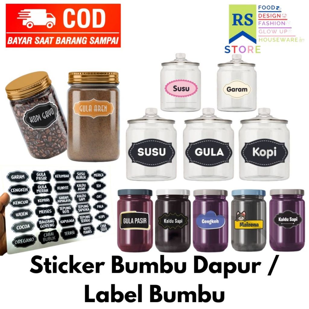 Jual stiker bumbu dapur stiker bumbu vinyl dapur aesthetic / label ...