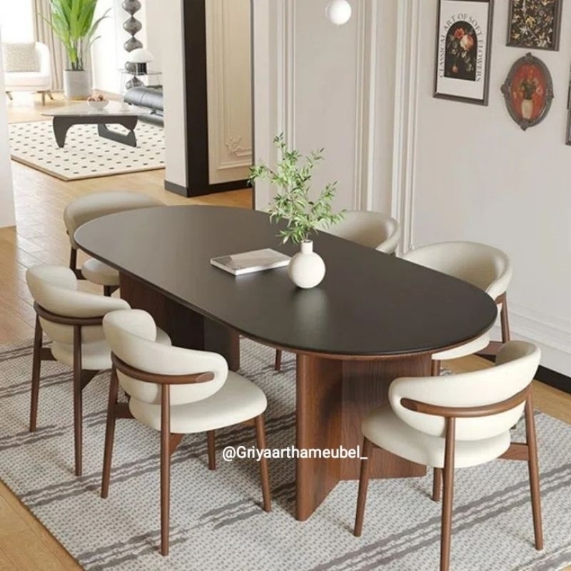 Jual set meja makan oval custom, meja makan modern kayu jati | Shopee ...