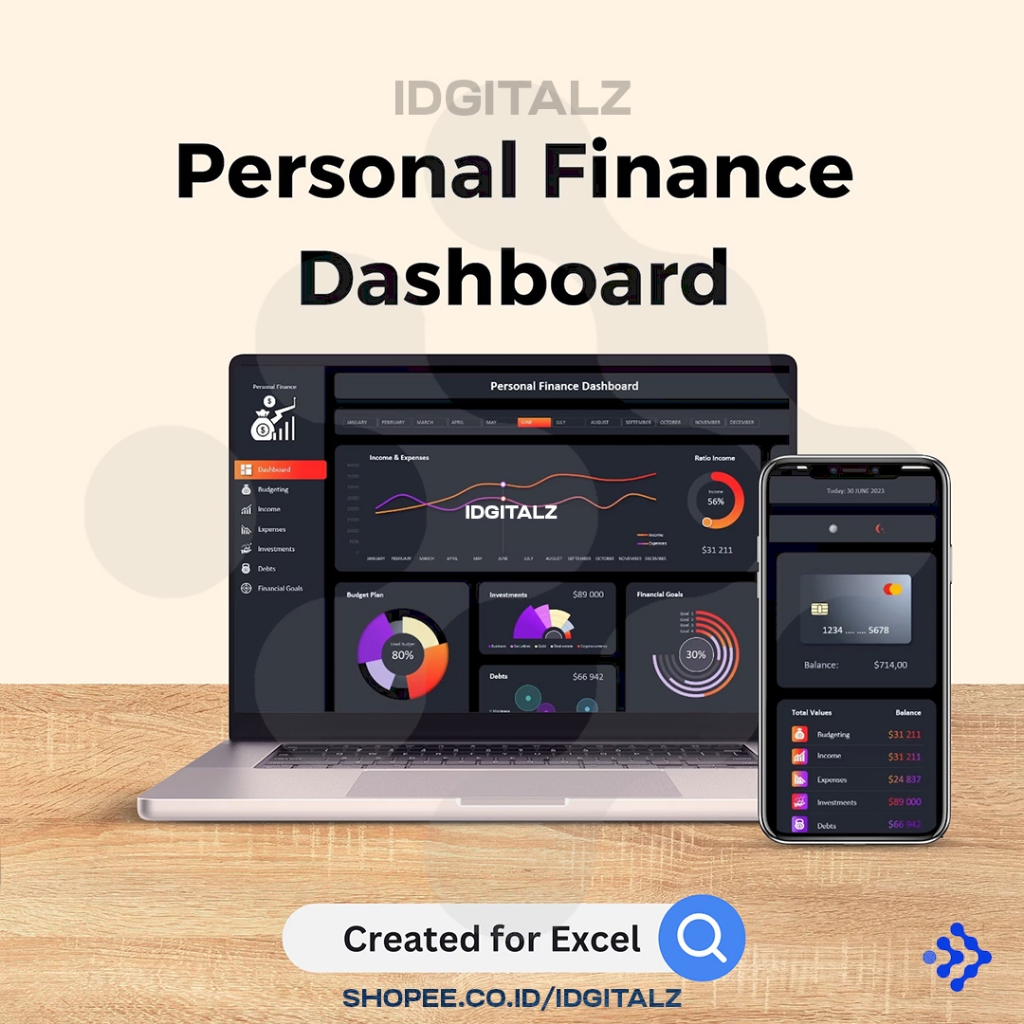 Jual [T085] Personal Finance Dashboard Template Excel (Dark & Light Mode) - Solusi Manajemen ...