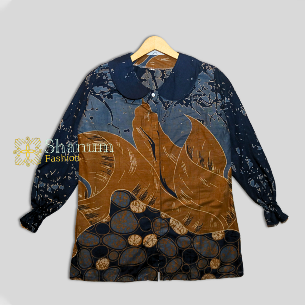 Jual SHANUM Batik Kantor Wanita Modern Lengan Panjang Kerut Motif Batu ...