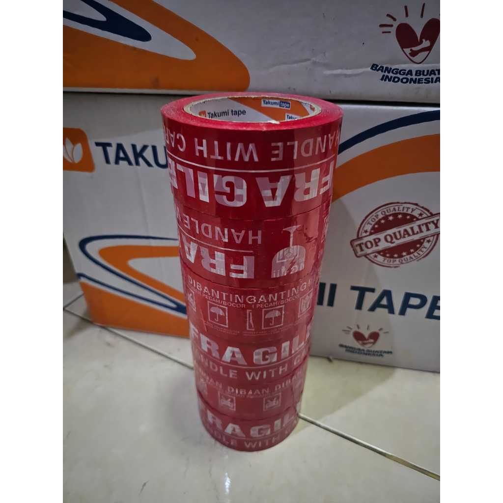 Jual LAKBAN FRAGILE MERAH 100YARD FULL X 48MM 50MICRON 1SLOT ISI 6 ROLL ...