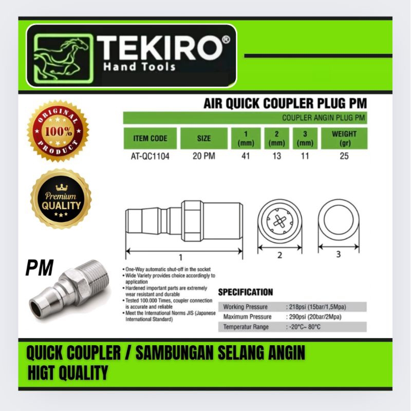 Jual TEKIRO Quick Coupler Nepel Sambungan Selang Angin Kompresor One Touch ORIGINAL | Shopee ...