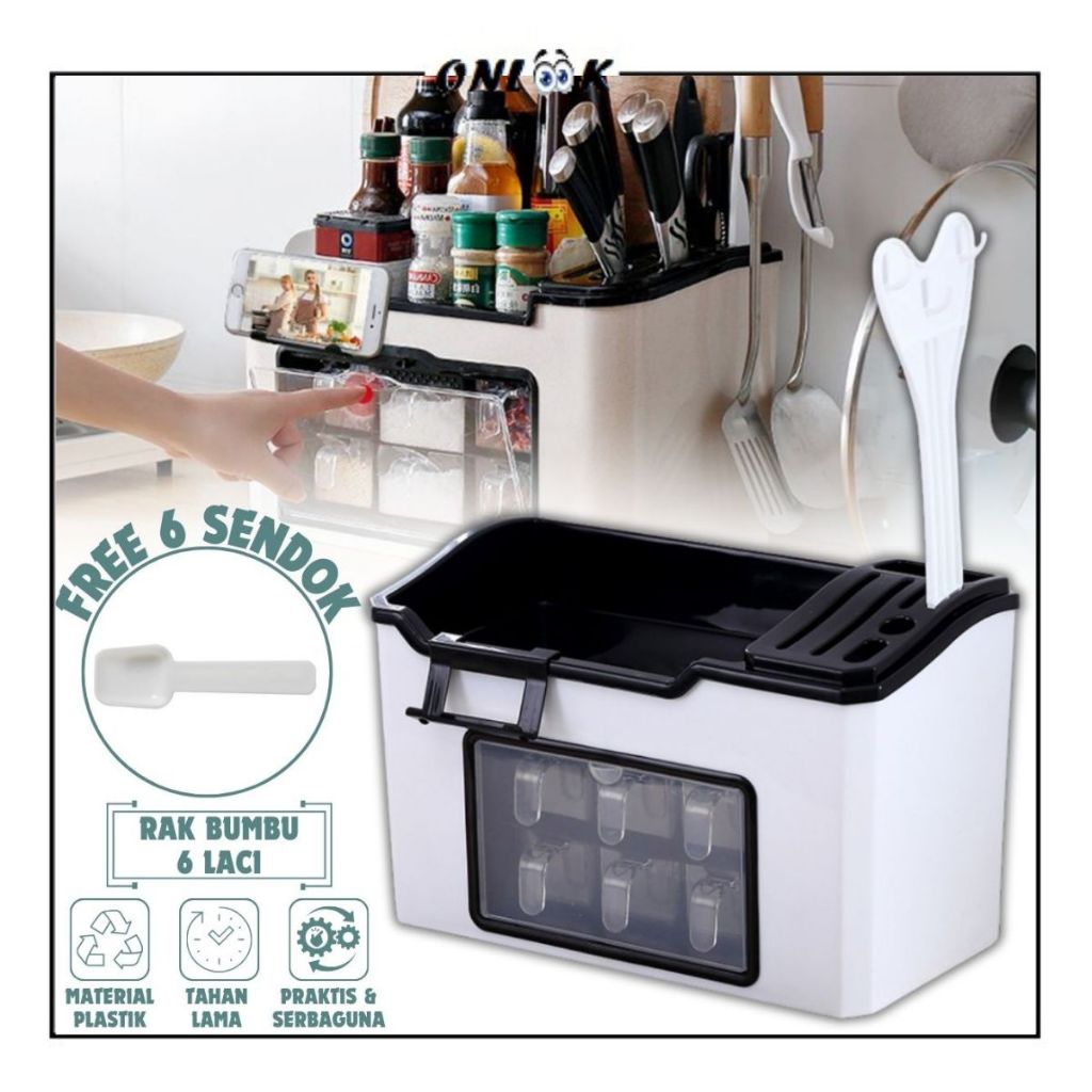 Jual OL Rak Bumbu Dapur All in 1 6 Laci FREE 6Pcs Sendok + Tempat Pisau ...