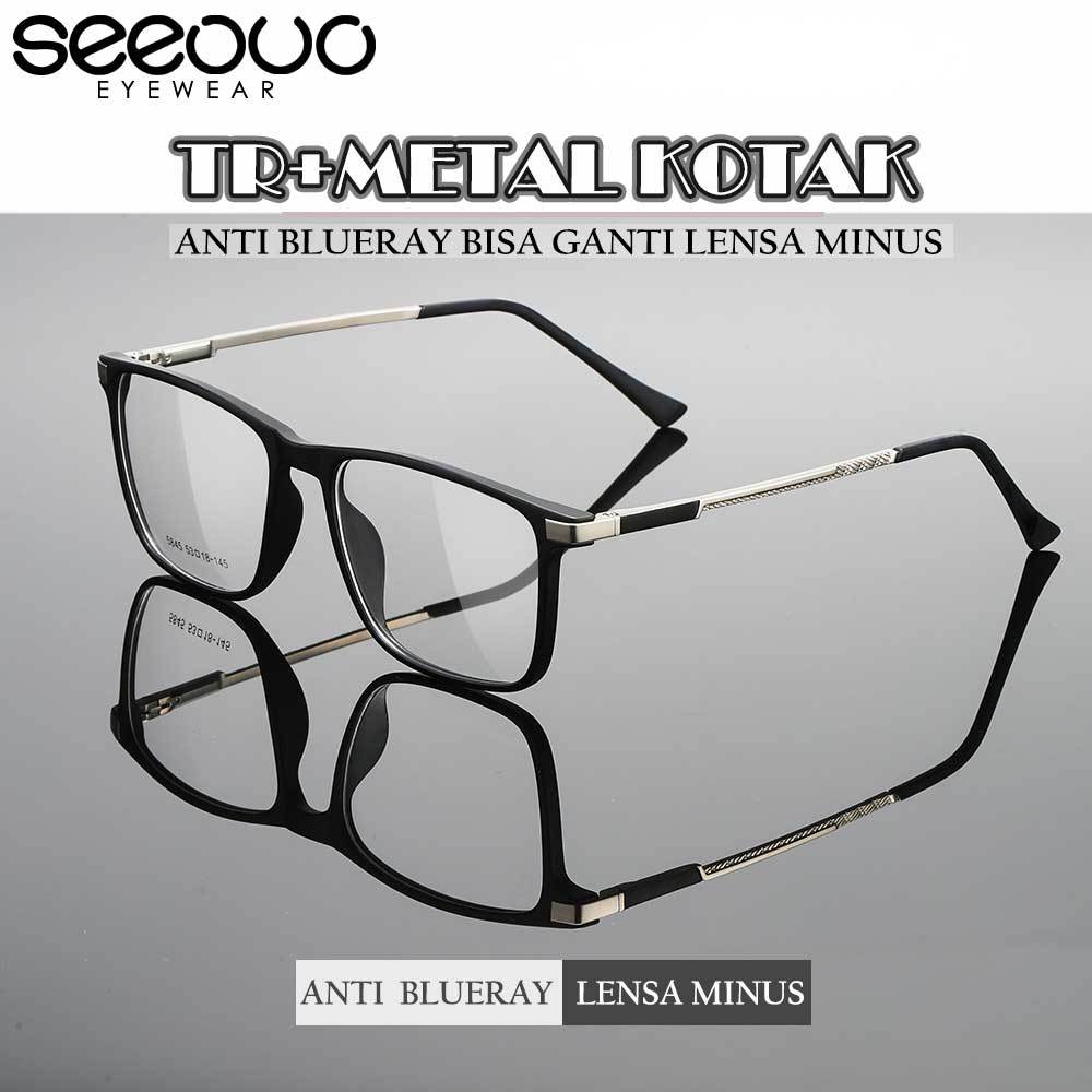 Jual Seeouo Kacamata Antiradiasi Blueray Model Kotak Stylish Classic Frame Unisex TR90+Metal ...