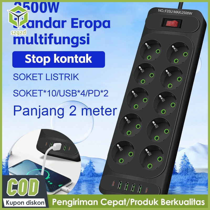 Jual Szgzd 2500W Power Strip Power Socket Stop Kontak USB Kabel Serbaguna Multiguna Panjang 2 ...