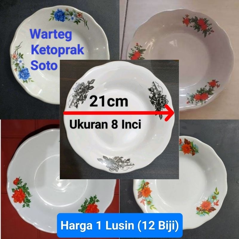 Jual piring makan keramik piring kembang rose ukuran 8 inch diameter ...