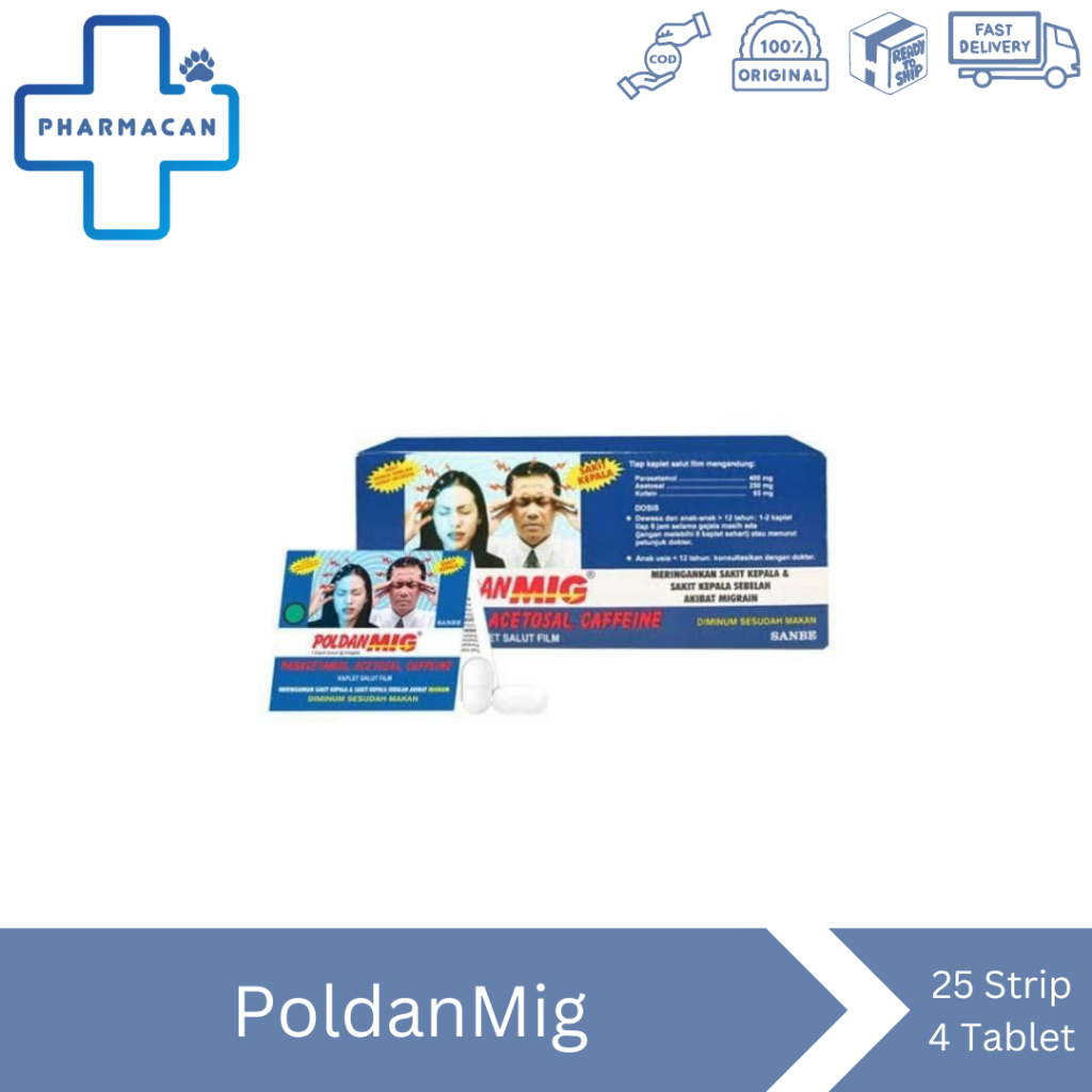 Jual Poldan Mig Strip 4 Tablet | 1 Box isi 25 Strip | Obat Sakit Kepala ...
