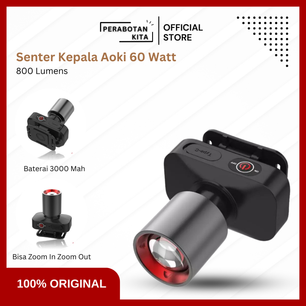 Jual AOKI Senter Kepala Cahaya Maksimal Plus RechargePro dengan USB-C, 60W Fokus & Penyebaran ...