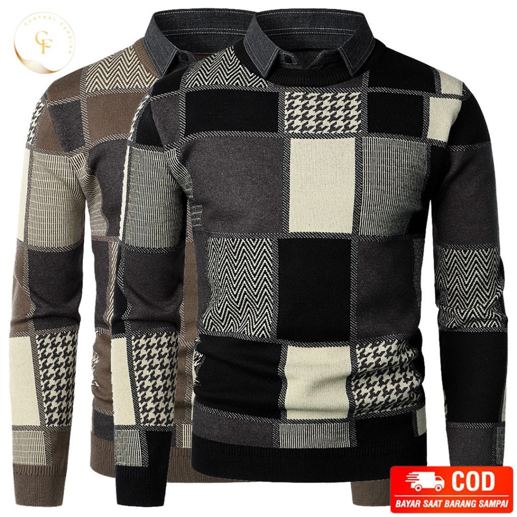 Jual Sweater Pria Rajut Motif Desain Modern Bahan Tebal Kualitas ...