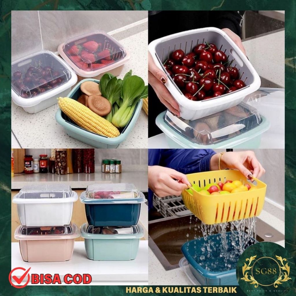 Jual Baskom Saringan Kotak 2in1 / Keranjang Saringan Sayur / Baskom ...